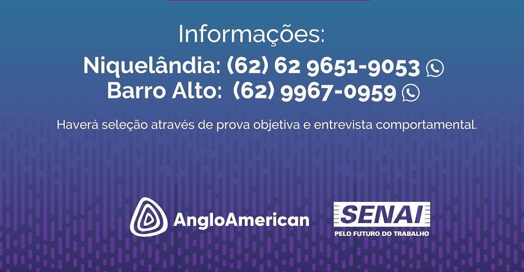 Anglo American e Sesi Senai oferecem cursos gratuitos de aprendizagem industrial em Niquelândia ...